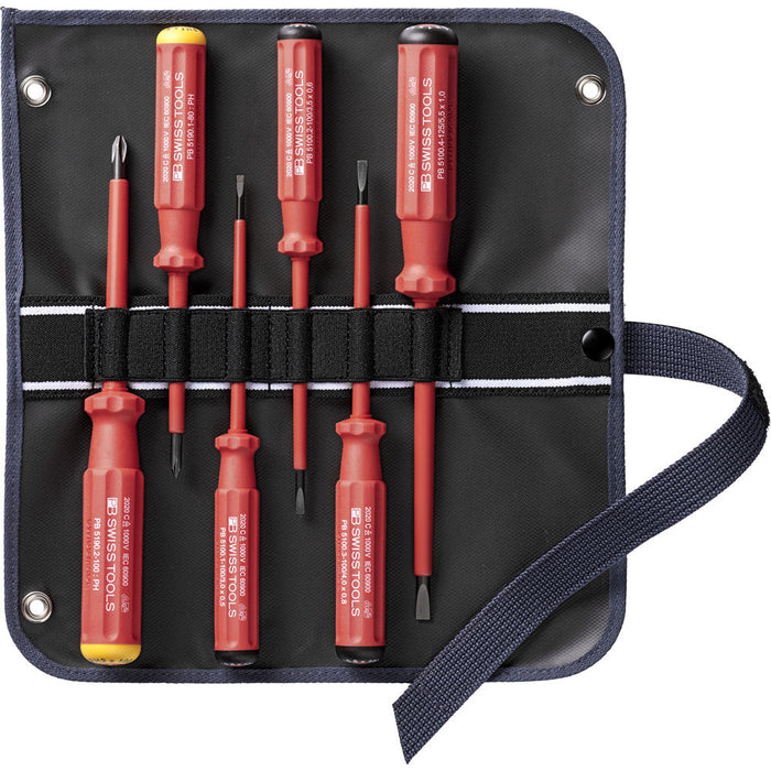 Wholesale PB Swiss 6 Pce Slotted Phillips Classic VDE Screwdriver Set in Roll Up Case Online OzSwiss European Tools