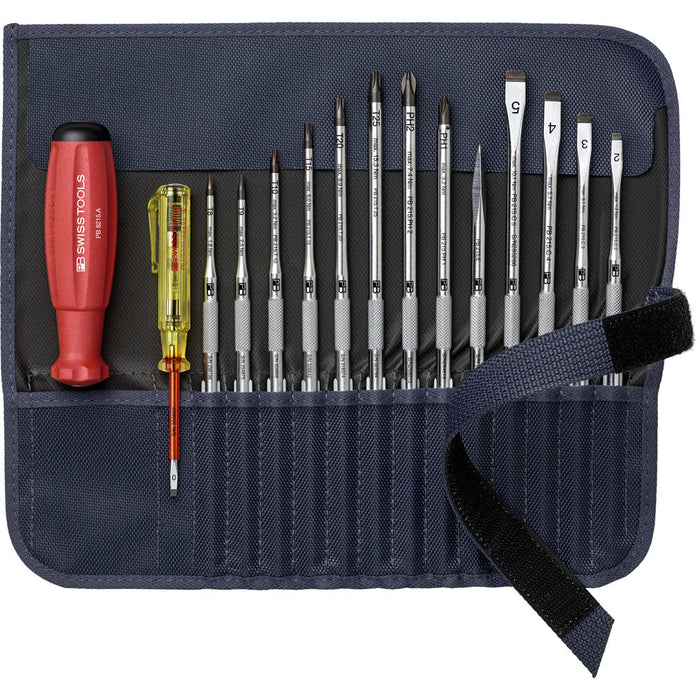 Wholesale PB Swiss Slotted Phillips Torx Screwdriver 16 Pce Set with Interchangeable Blades in Roll Up Case Online OzSwiss European Tools